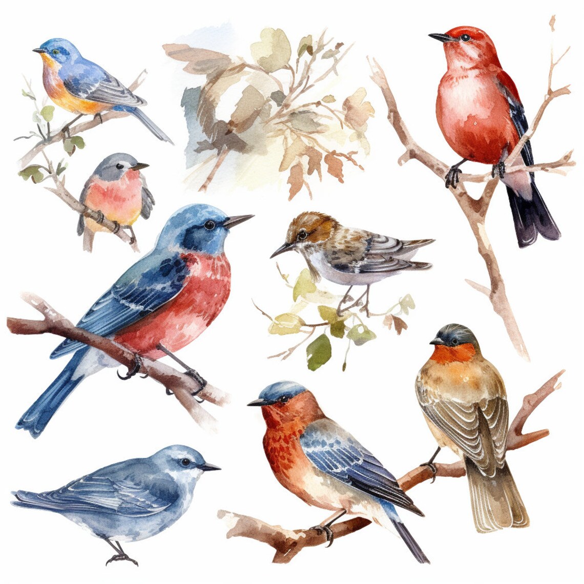 Set of 77, Watercolor Birds Clip Art, Colorful Birds Clipart, Spring ...
