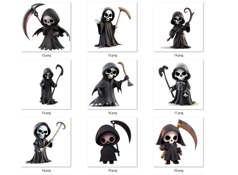 Cute Halloween Grim Reaper Clipart Bundle 67 High-res 300 DPI Images ...