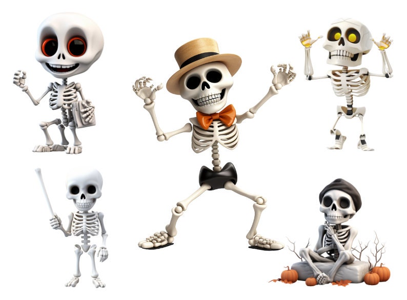 Cute Halloween Skeleton Clipart Bundle - 120 High-res 300 DPI Images ...