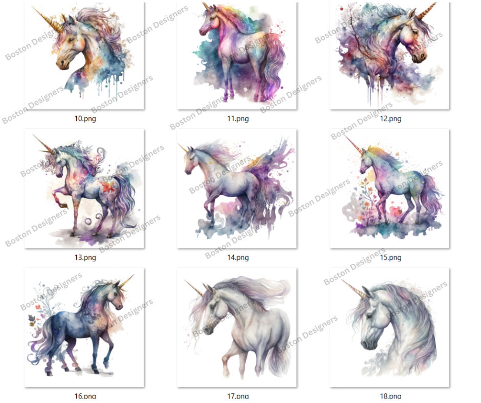 Rainbow Unicorns Digital Clipart | 35 Watercolor PNG Images ...