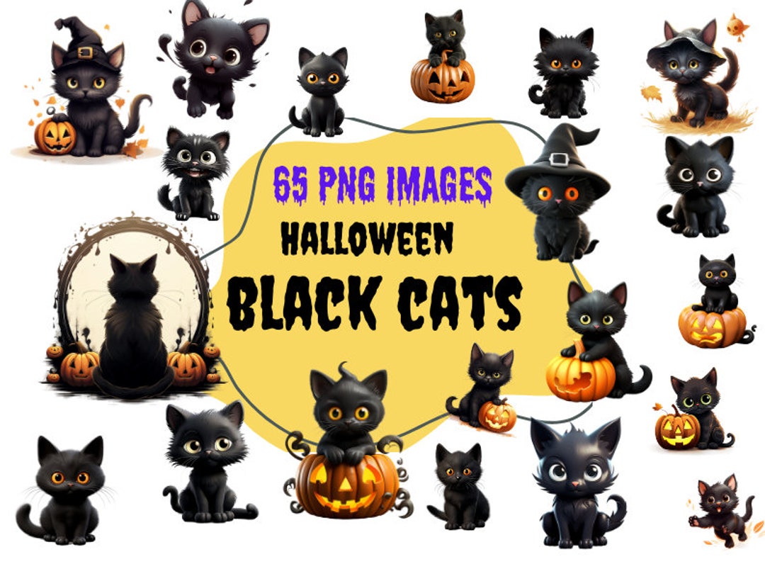 Cute Halloween Black Cat Clipart Bundle - 65 High-res 300 DPI Images ...