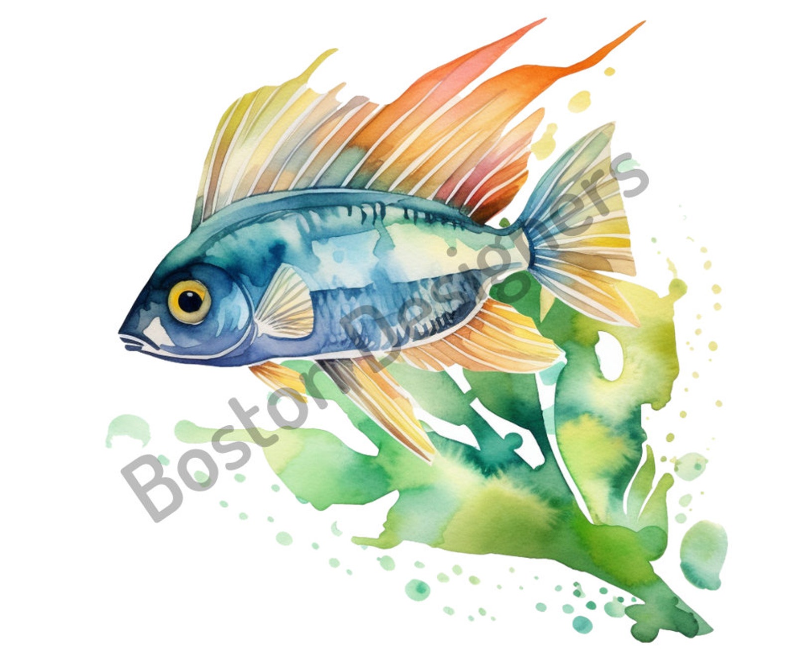 Watercolor Fish Clipart, Tropical Fish Clipart, Coral Reef Fish Clipart ...