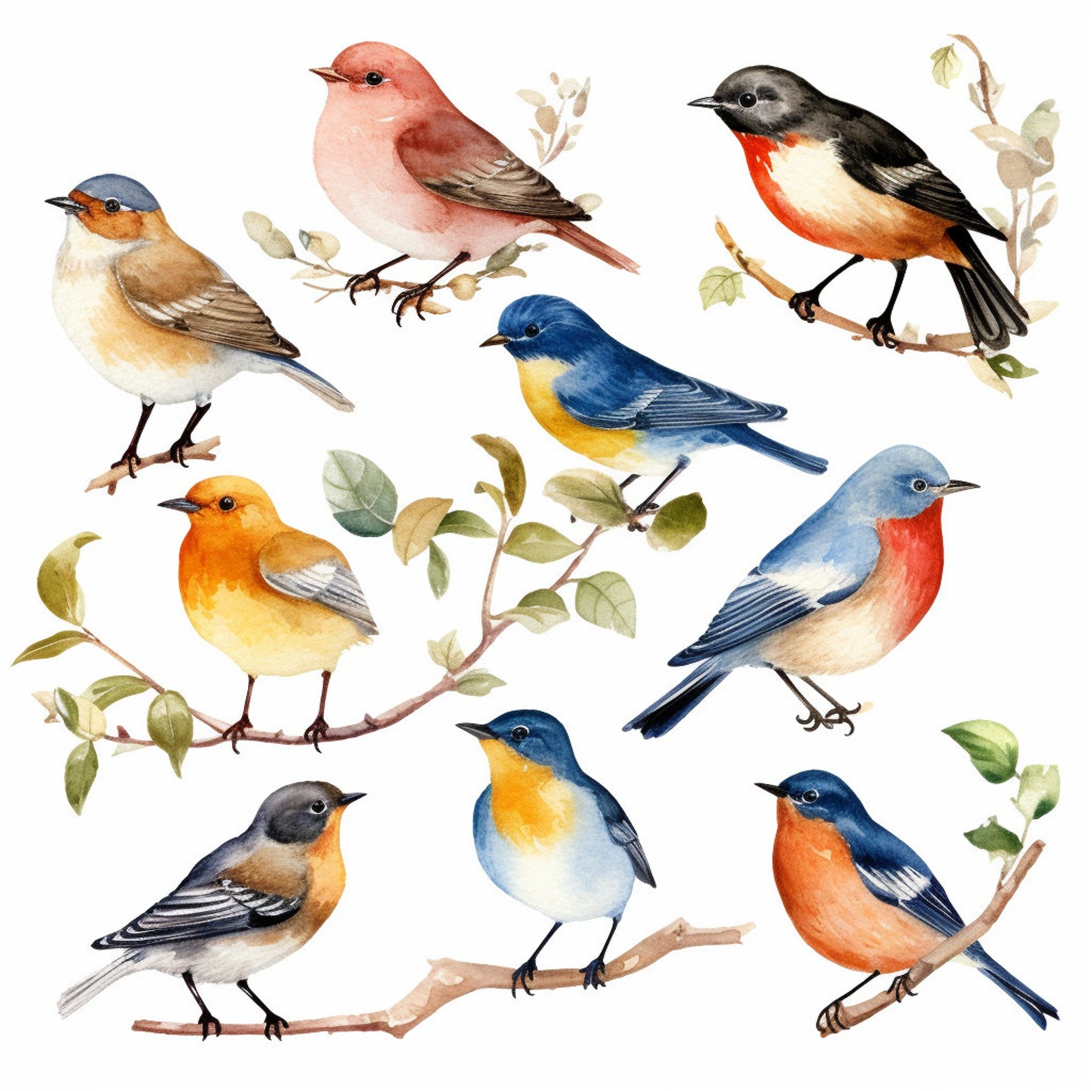 Set of 77, Watercolor Birds Clip Art, Colorful Birds Clipart, Spring ...