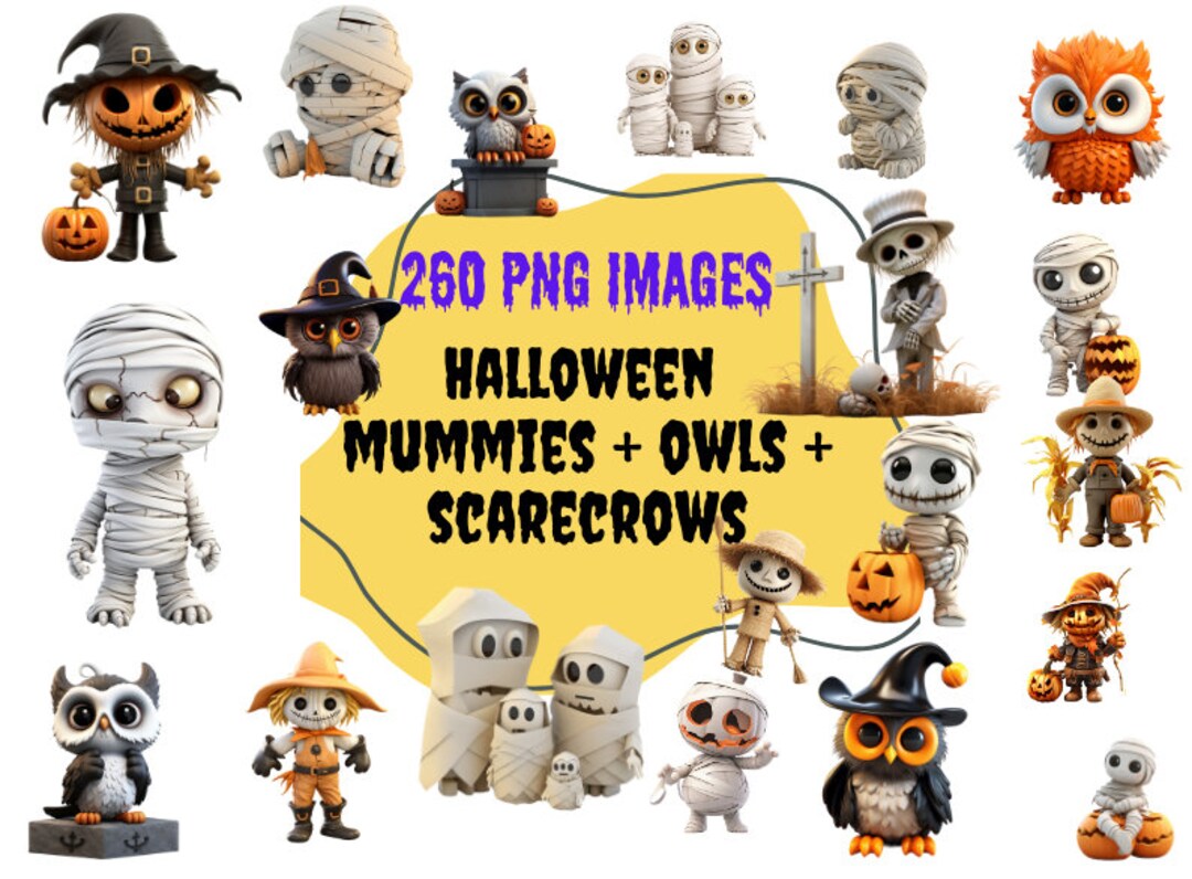 Cute Halloween Watercolor Clipart - 3 Bundles: Mummies, Owls ...