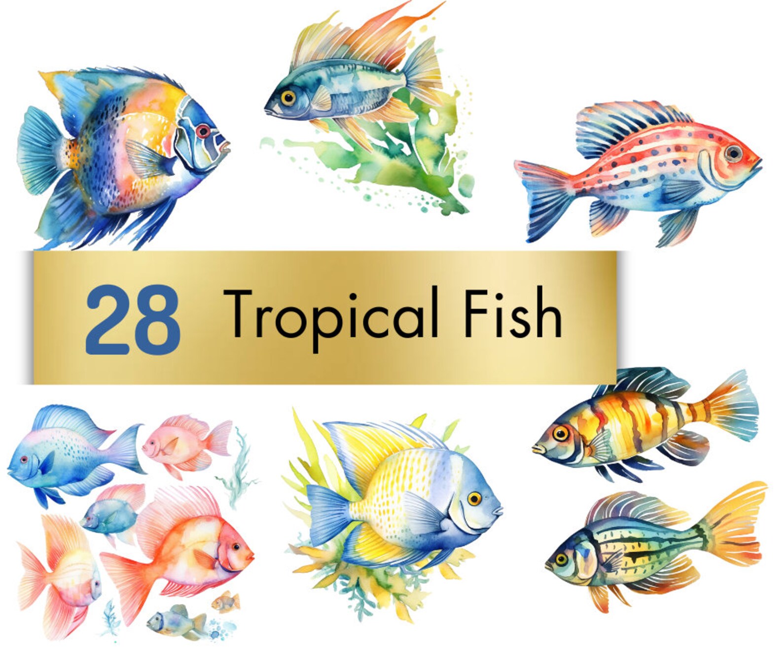 Watercolor Fish Clipart, Tropical Fish Clipart, Coral Reef Fish Clipart ...