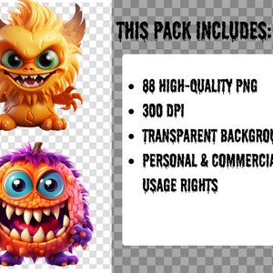 Cute Halloween Monster Clipart Bundle - 88 High-res 300 DPI Images ...