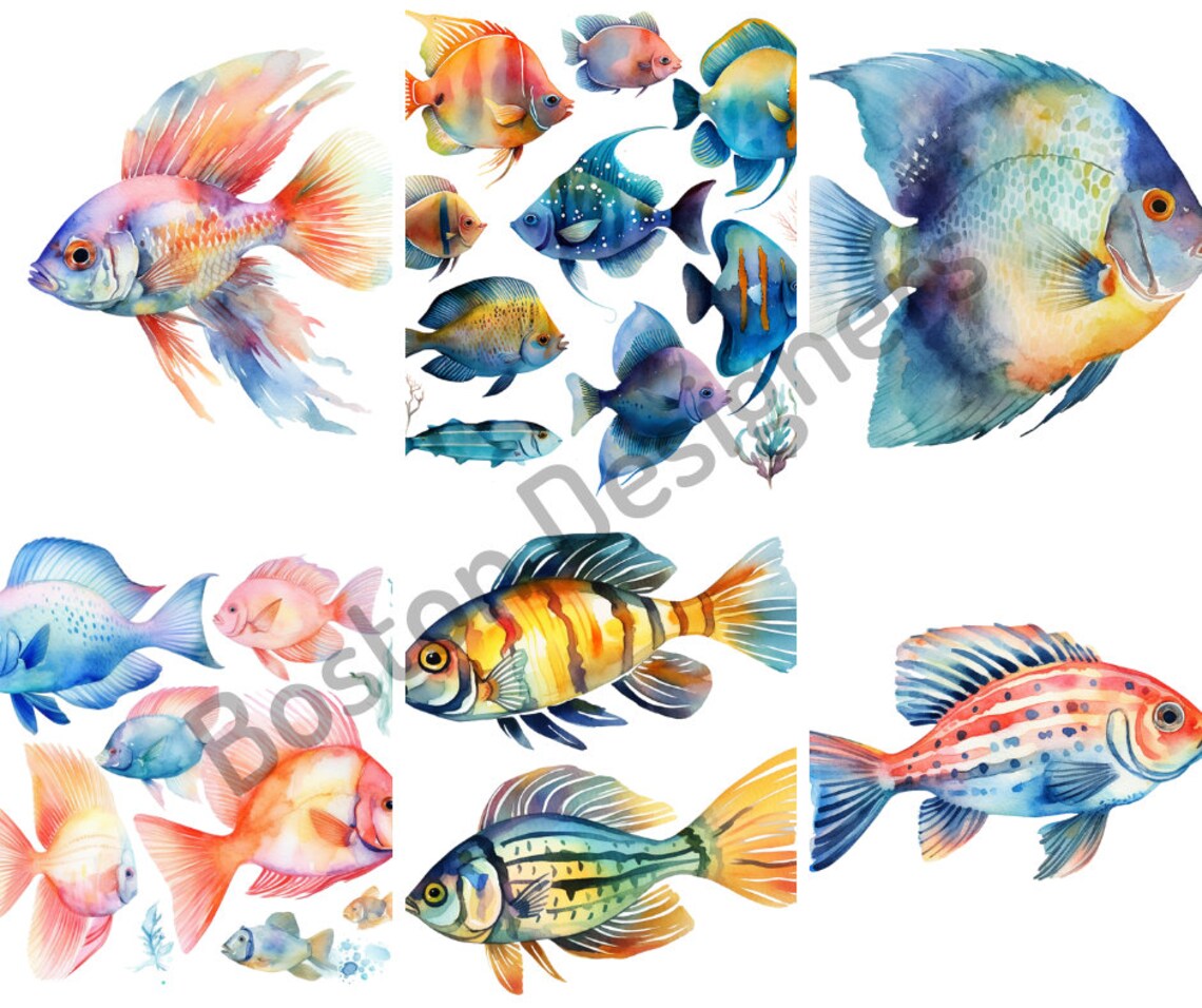 Watercolor Fish Clipart, Tropical Fish Clipart, Coral Reef Fish Clipart ...