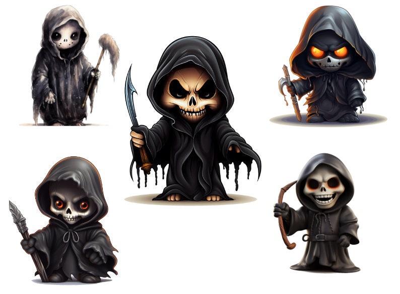 Cute Halloween Grim Reaper Clipart Bundle - 67 High-res 300 DPI Images ...