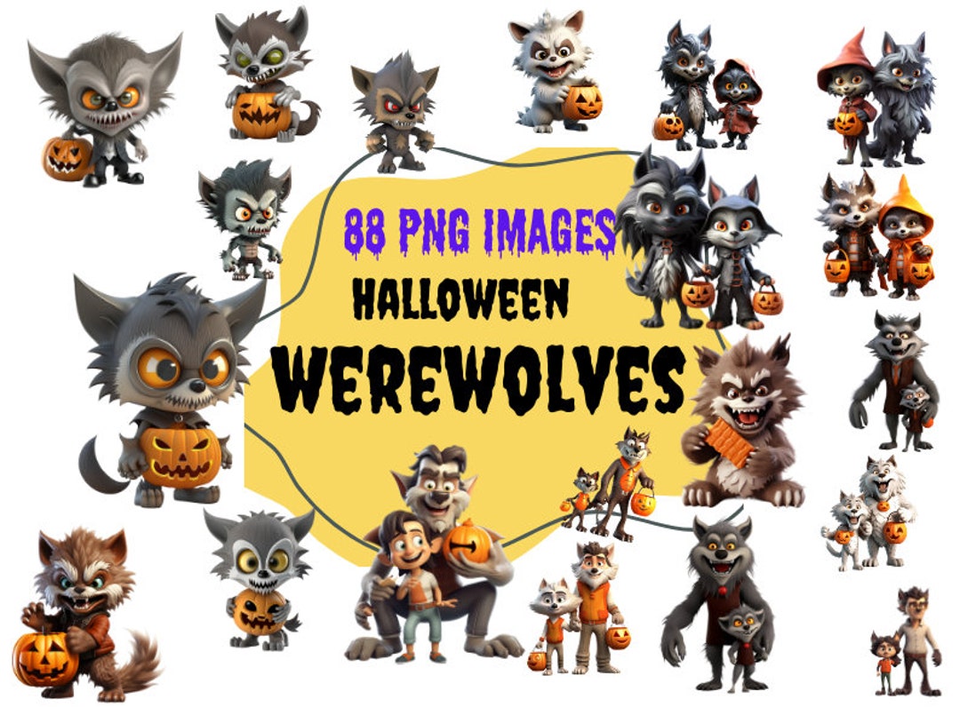Cute Halloween Werewolf Clipart Bundle - 88 High-res 300 DPI Images ...
