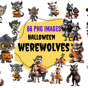Cute Halloween Werewolf Clipart Bundle - 88 High-res 300 DPI Images ...