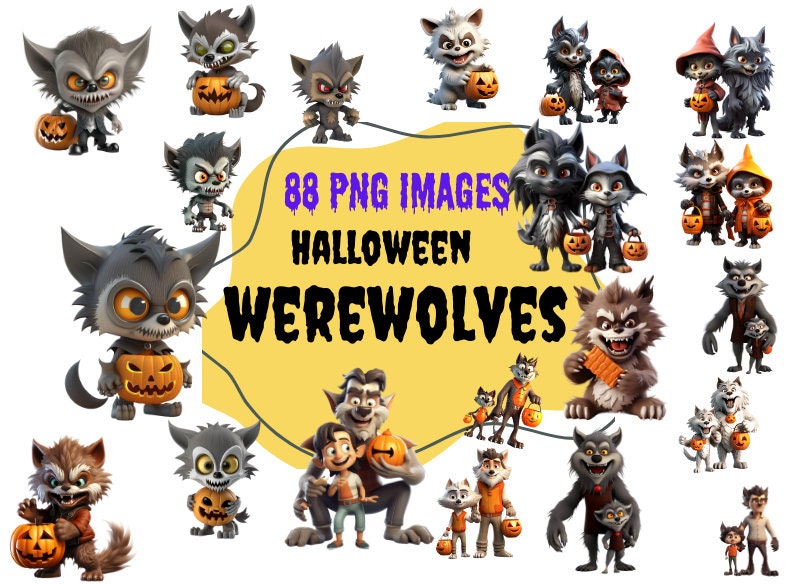 Cute Halloween Werewolf Clipart Bundle - 88 High-res 300 DPI Images ...
