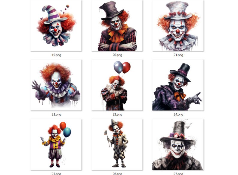 Scary Halloween Clowns Clipart - 28 Watercolor Pngs - Spooky Circus ...