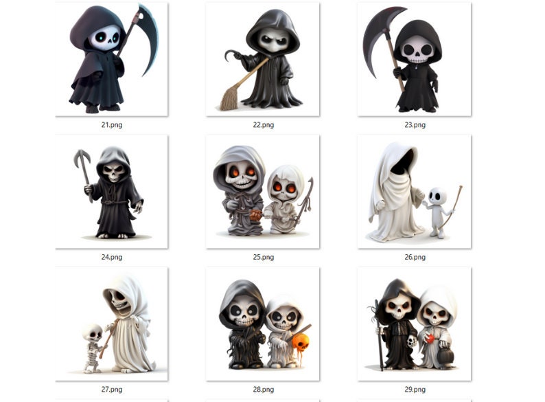 Cute Halloween Grim Reaper Clipart Bundle - 67 High-res 300 DPI Images ...
