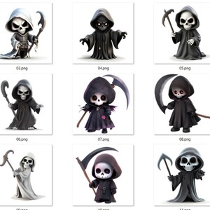 Cute Halloween Grim Reaper Clipart Bundle - 67 High-res 300 DPI Images ...