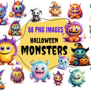 Cute Halloween Monster Clipart Bundle - 88 High-res 300 DPI Images ...