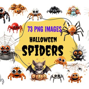 Cute Halloween Spider Clipart Bundle - 73 High-res 300 DPI Images ...