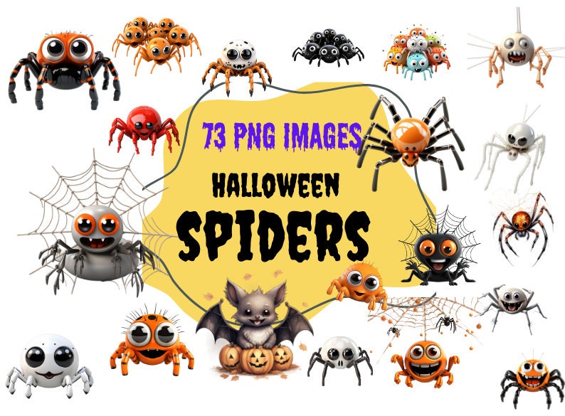Cute Halloween Spider Clipart Bundle - 73 High-res 300 DPI Images ...