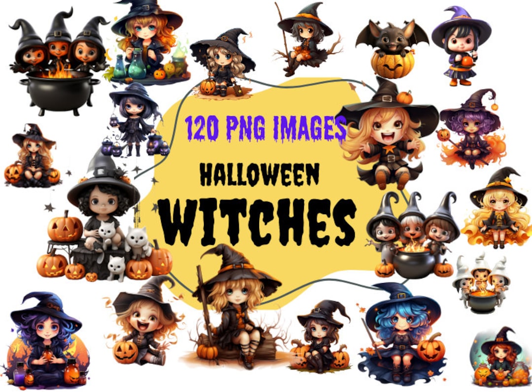 Cute Halloween Witch Clipart Bundle - 120 High-res 300 DPI Images ...