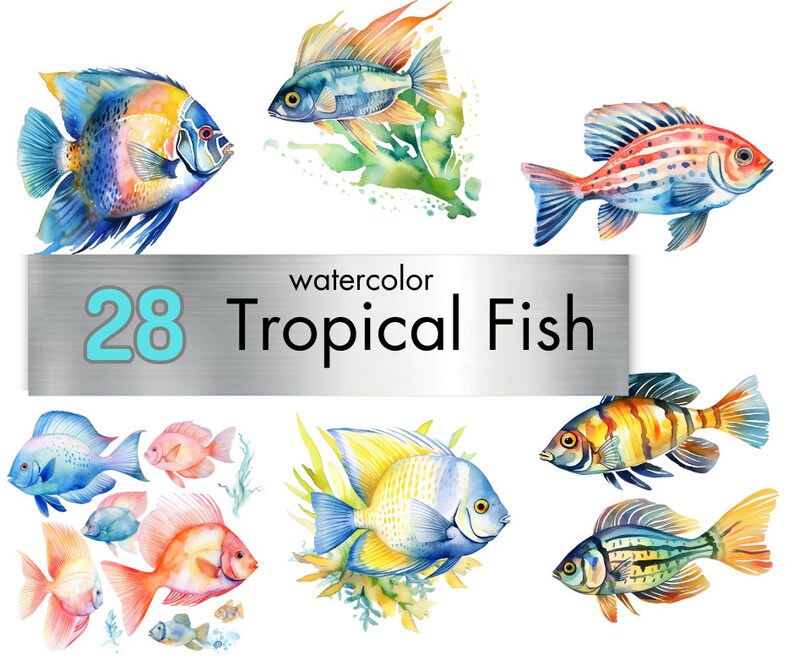 Watercolor Fish Clipart, Tropical Fish Clipart, Coral Reef Fish Clipart ...