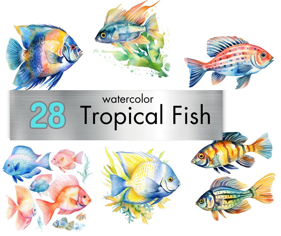 Watercolor Fish Clipart, Tropical Fish Clipart, Coral Reef Fish Clipart ...
