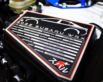 Subaru WRX STI Custom Aluminum Engine Bay Dress up Plaque Car Show 2002 ...