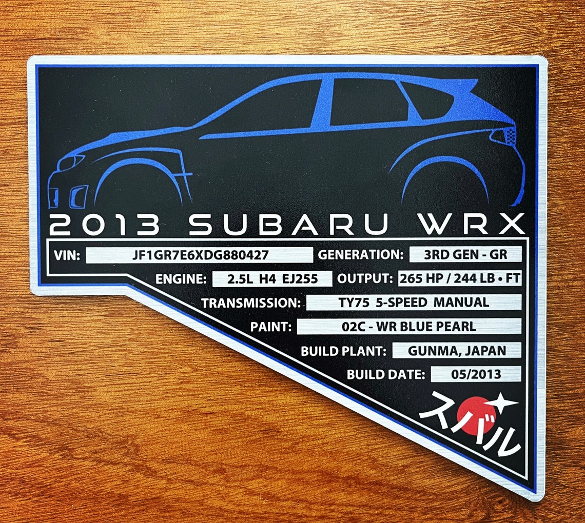 Subaru WRX STI Custom Aluminum Engine Bay Dress up Plaque Car Show 2008 ...