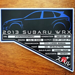 Subaru WRX STI Custom Aluminum Engine Bay Dress up Plaque Car Show 2008 ...
