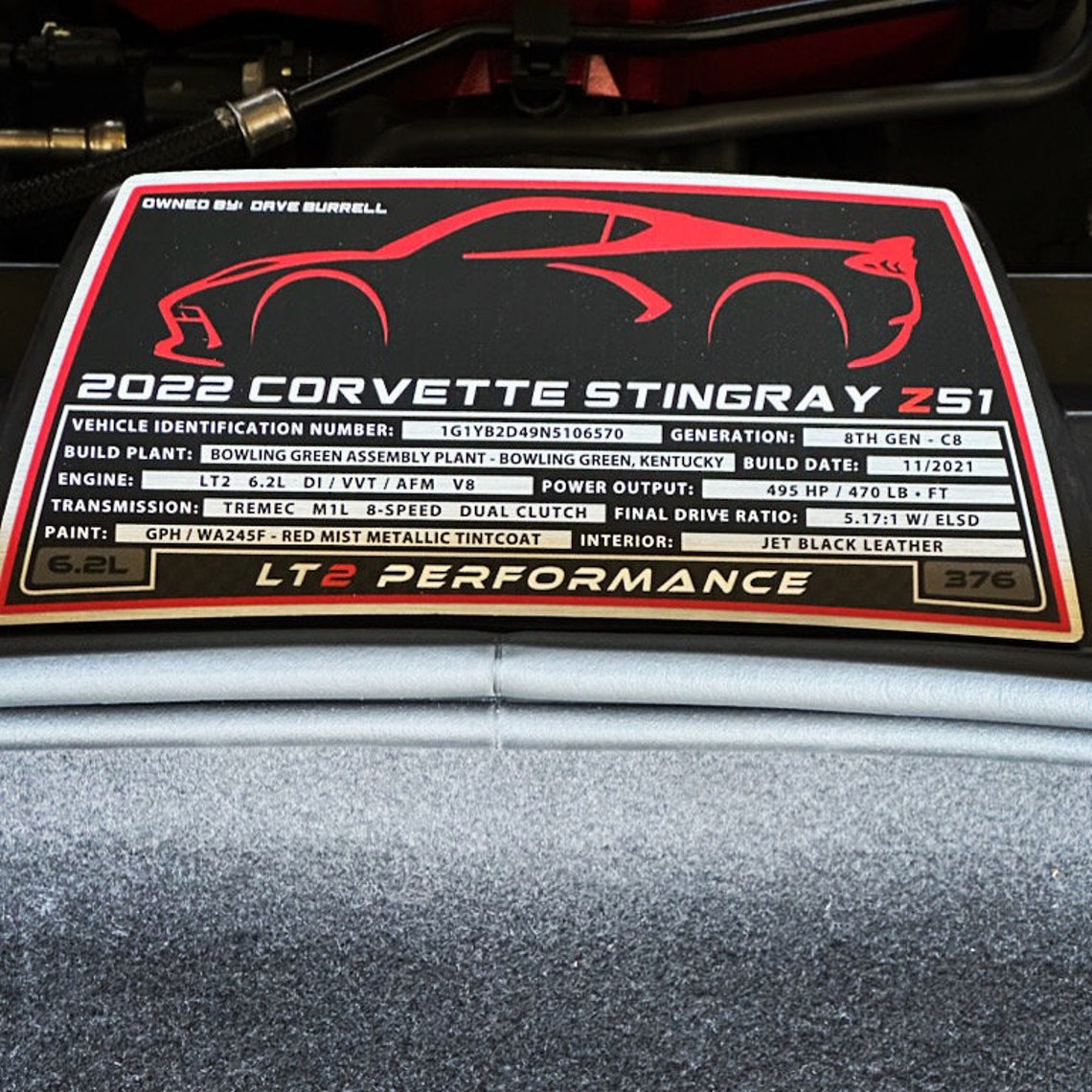 C8 Corvette Custom Aluminum Engine Bay Dress up Plaque Car Show 2020 ...