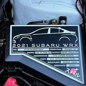 Subaru WRX STI Custom Aluminum Engine Bay Dress up Plaque Car Show 2015 ...