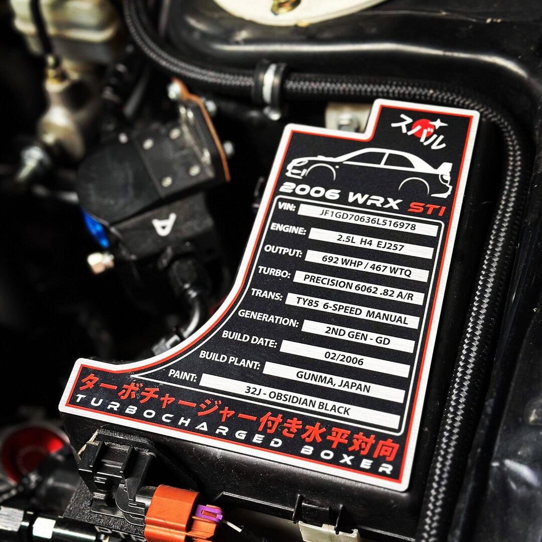 Subaru WRX STI Custom Aluminum Engine Bay Dress up Plaque Car Show 2002 ...