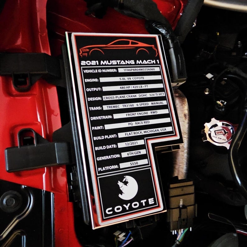 Ford Mustang S550 Custom Aluminum Engine Bay Dress up Plaque Car Show ...