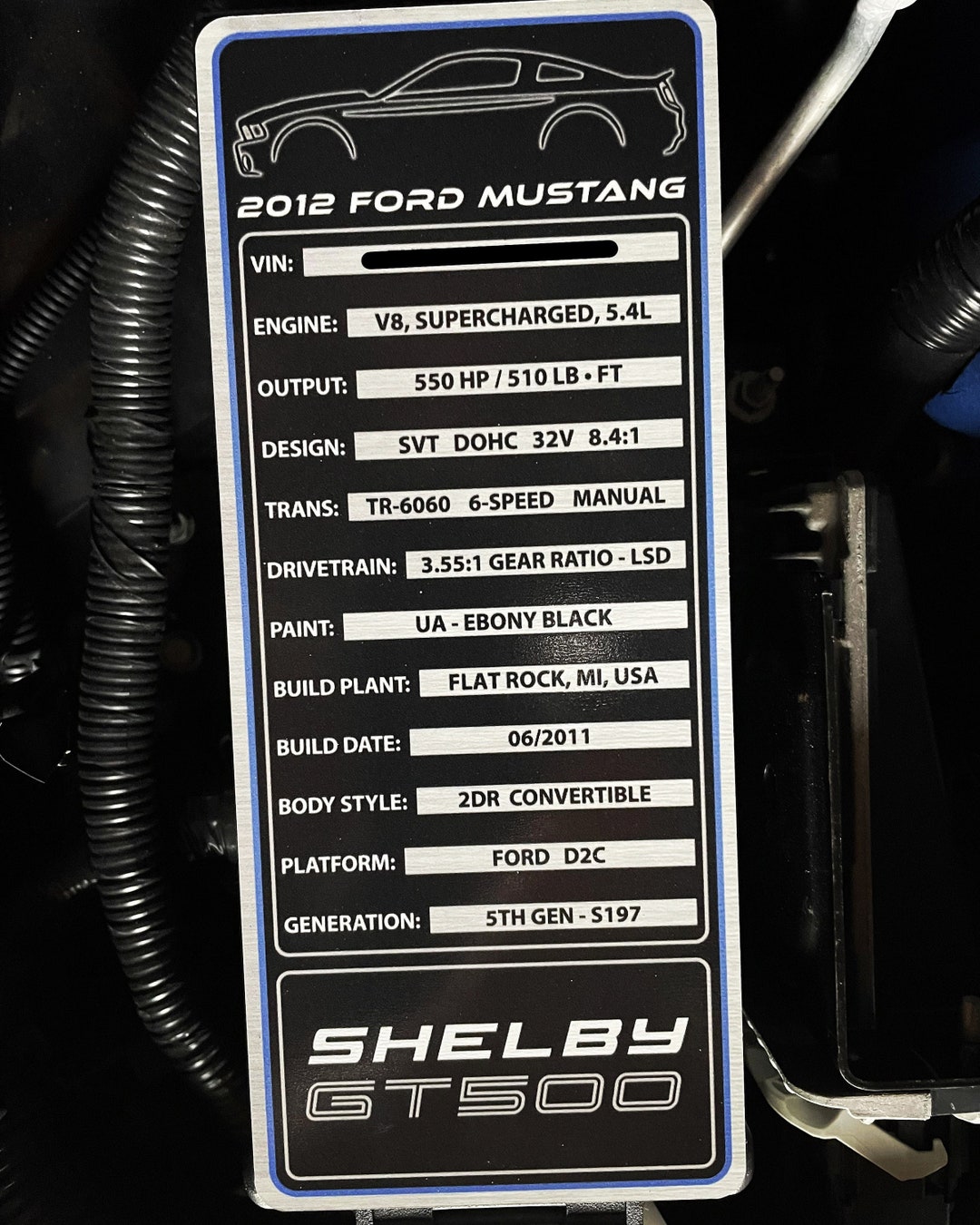 Ford Mustang S197 Custom Aluminum Engine Bay Dress up Plaque Car Show ...