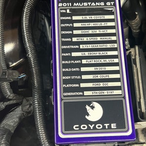 Ford Mustang S197 Custom Aluminum Engine Bay Dress up Plaque Car Show ...