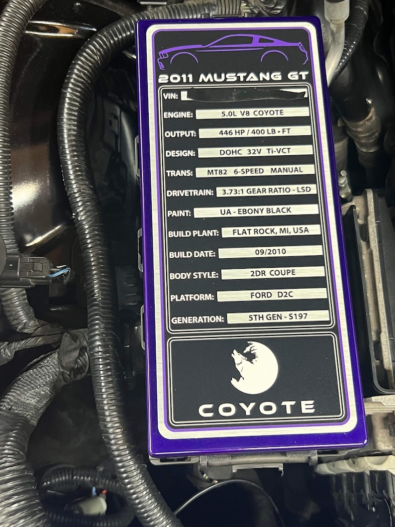Ford Mustang S197 Custom Aluminum Engine Bay Dress up Plaque Car Show ...