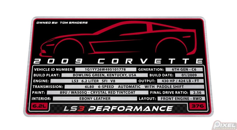 C6 Corvette Custom Aluminum Engine Bay Dress up Plaque Car Show 2005 ...