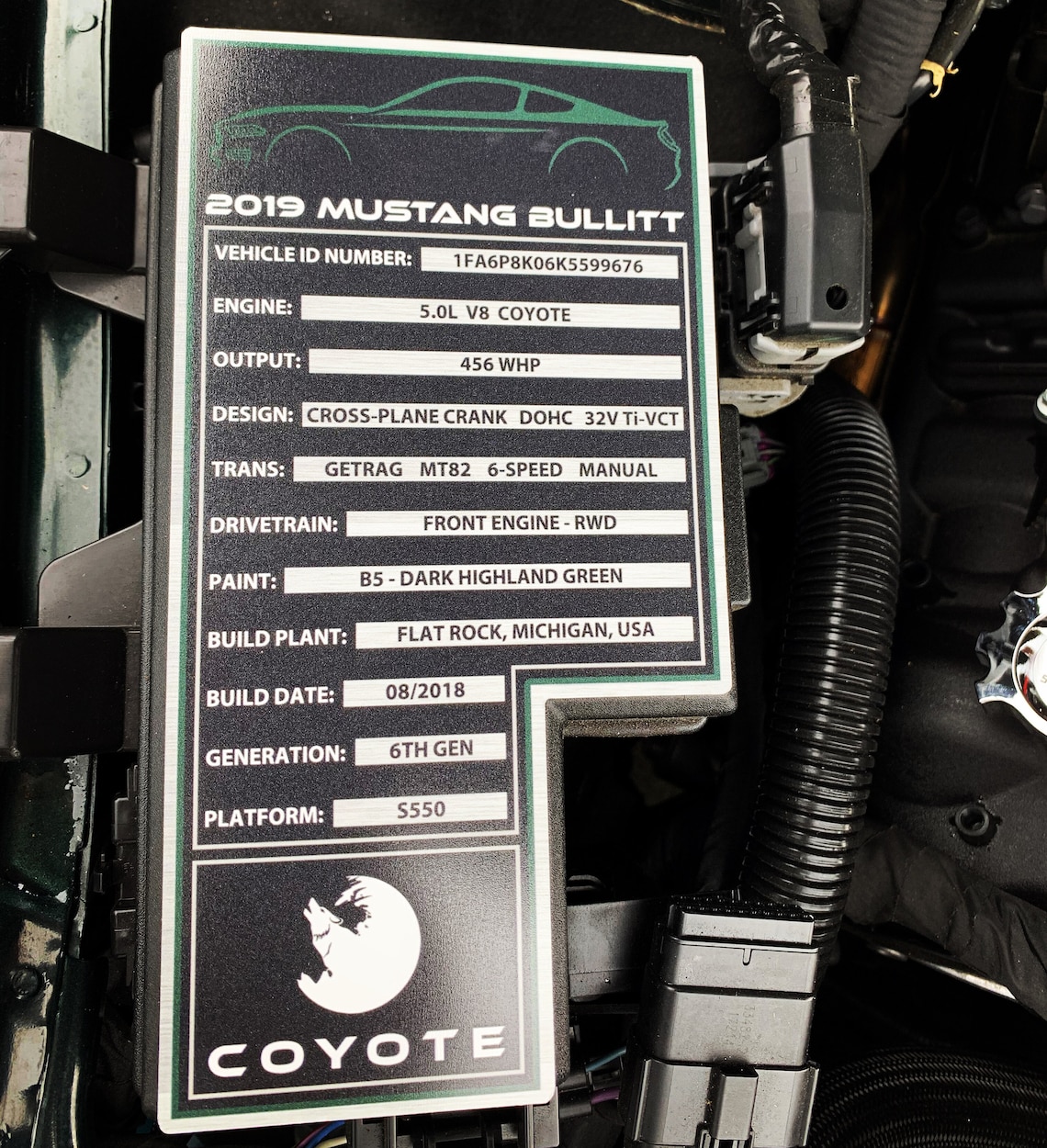 Ford Mustang S550 Custom Aluminum Engine Bay Dress up Plaque Car Show ...