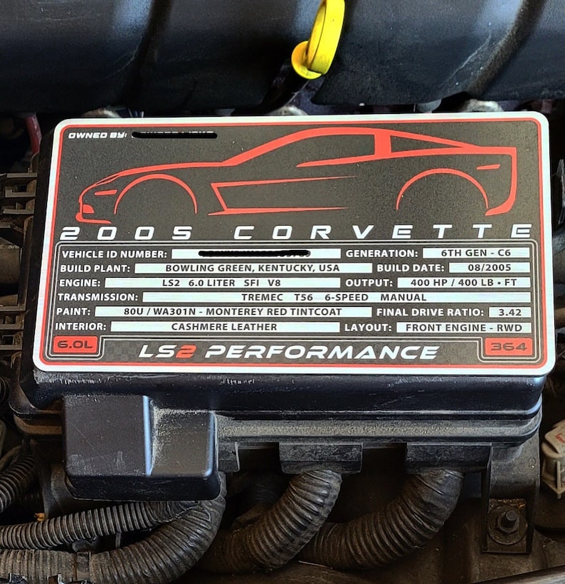 C6 Corvette Custom Aluminum Engine Bay Dress up Plaque Car Show 2005 ...