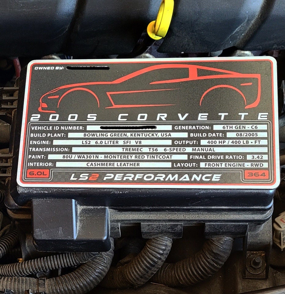 C6 Corvette Custom Aluminum Engine Bay Dress up Plaque Car Show 2005 ...