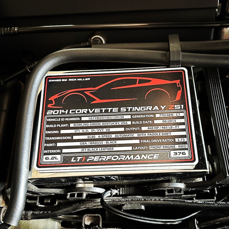 C7 Corvette Custom Aluminum Engine Bay Dress up Plaque Car Show 2014 ...