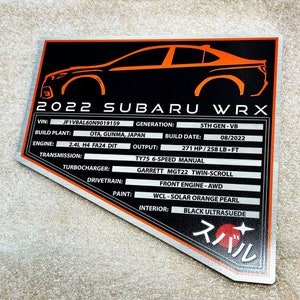 Subaru WRX Custom Aluminum Engine Bay Dress up Plaque Car Show VB 2022 ...