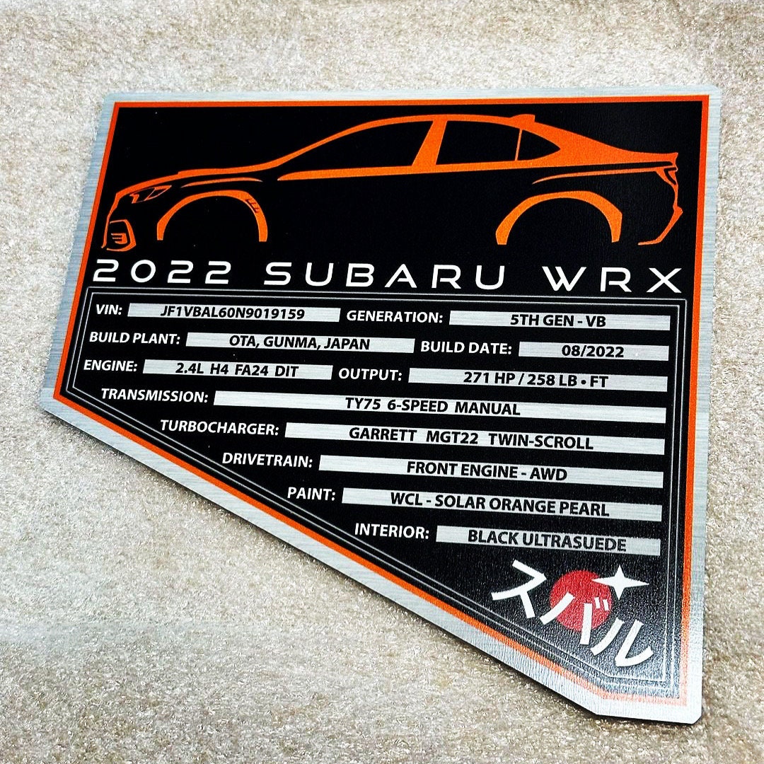 Subaru WRX Custom Aluminum Engine Bay Dress up Plaque Car Show VB 2022 ...