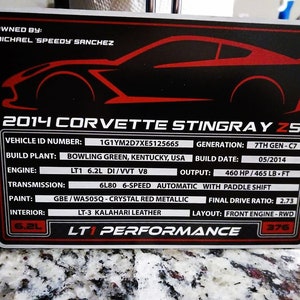 C7 Corvette Custom Aluminum Engine Bay Dress up Plaque Car Show 2014 ...