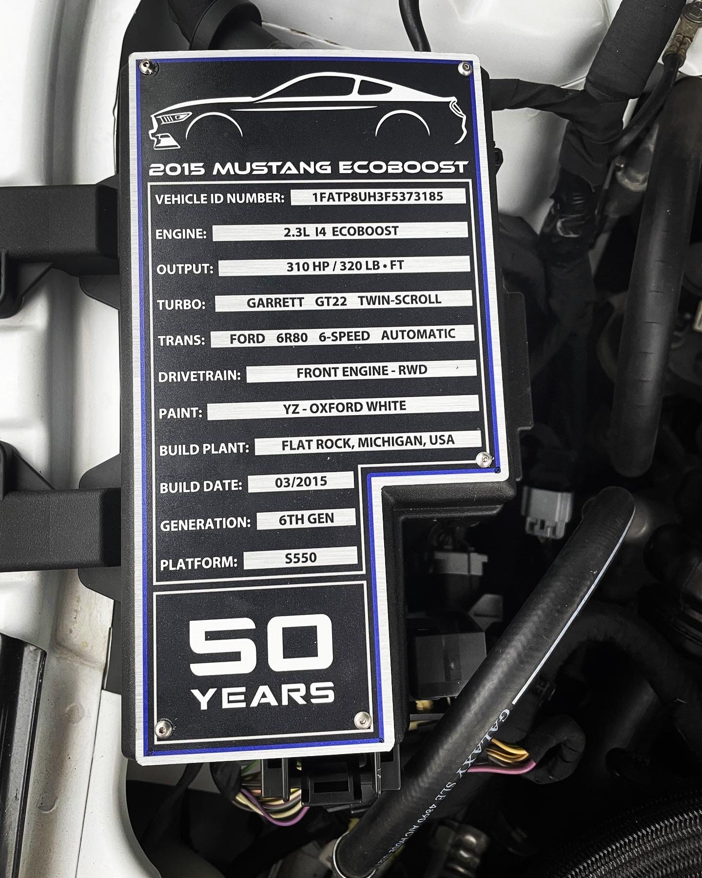Ford Mustang S550 Custom Aluminum Engine Bay Dress up Plaque Car Show ...