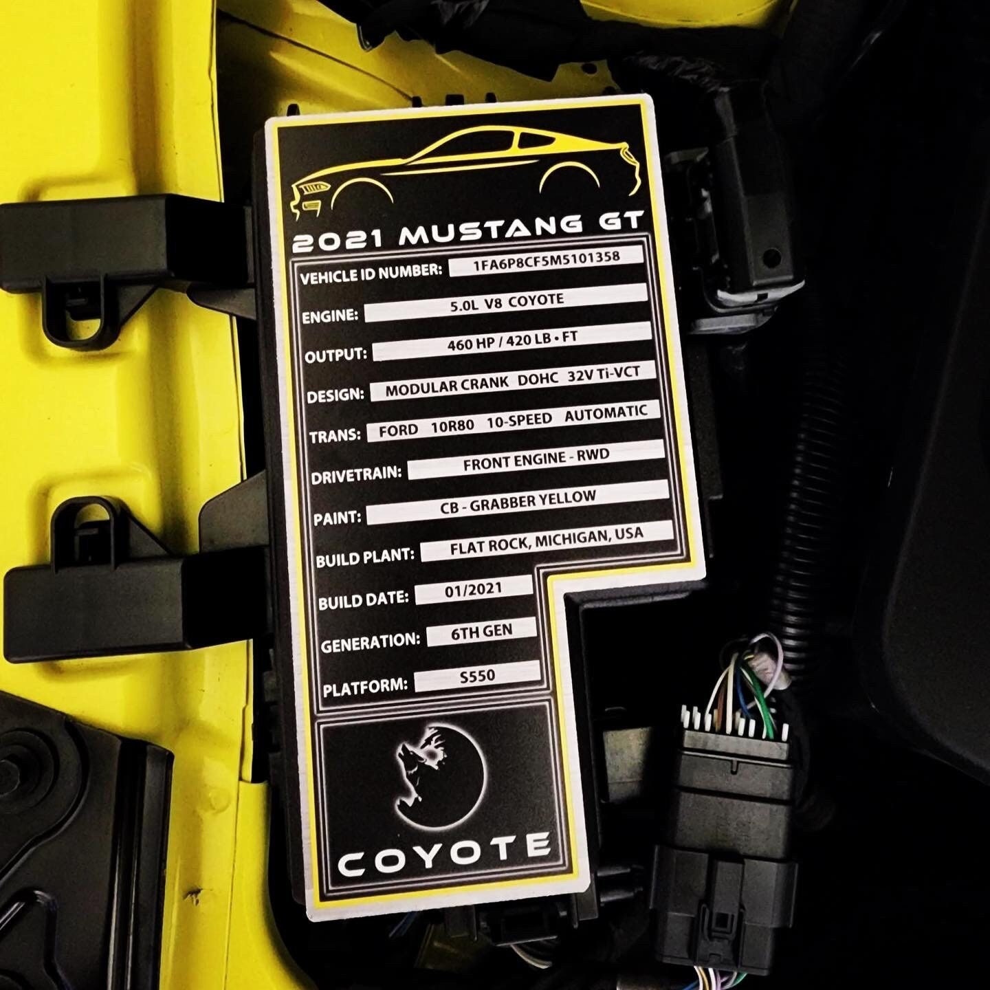 Ford Mustang S550 Custom Aluminum Engine Bay Dress up Plaque Car Show ...