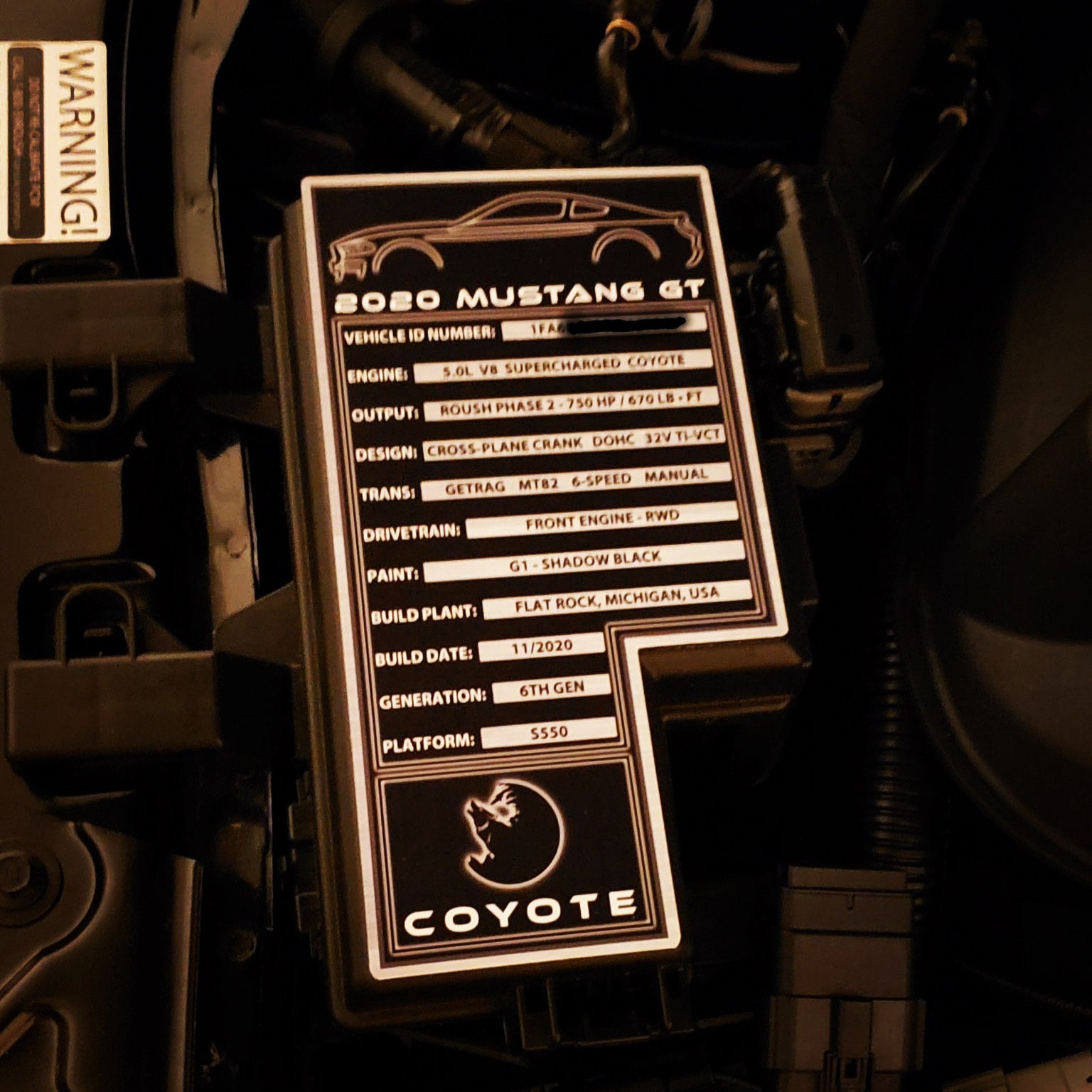 Ford Mustang S550 Custom Aluminum Engine Bay Dress up Plaque Car Show ...