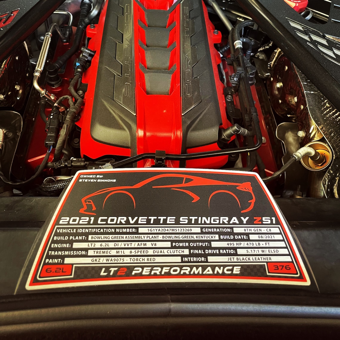 C8 Corvette Custom Aluminum Engine Bay Dress up Plaque Car Show 2020 ...