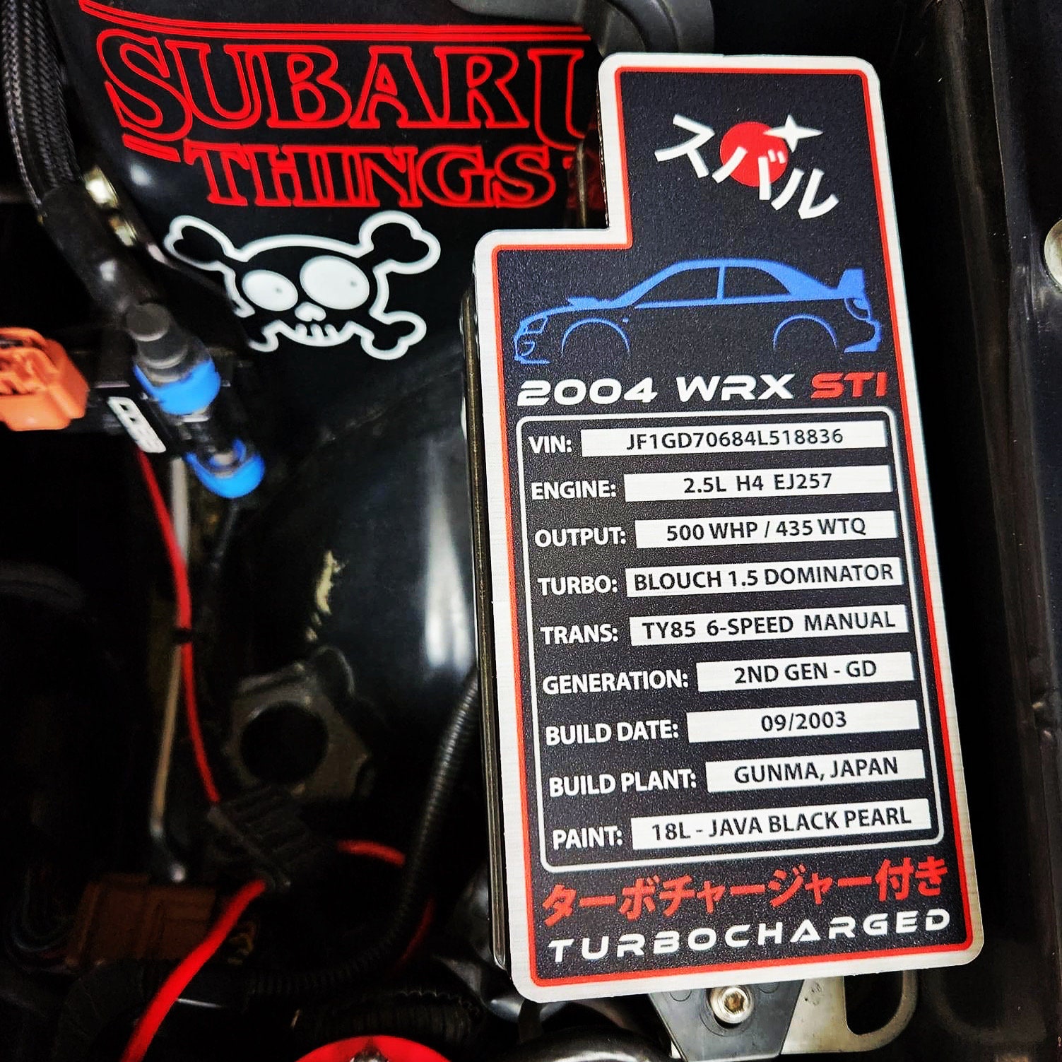 Subaru WRX STI Custom Aluminum Engine Bay Dress up Plaque Car Show 2002 ...