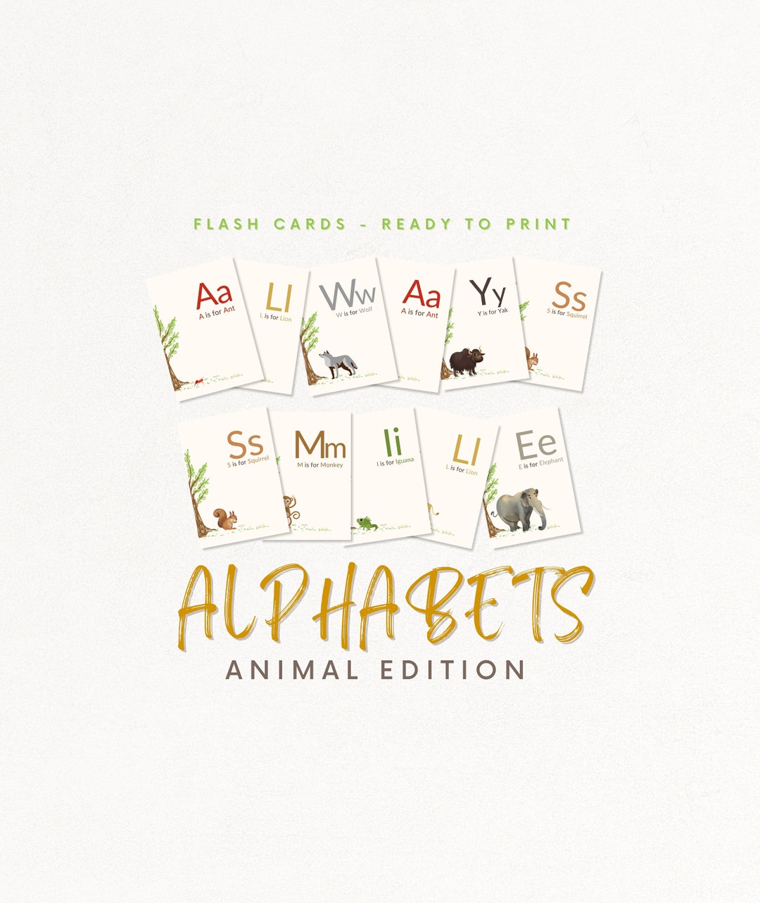 Buy Printable Alphabet Flash Cards Animal Alphabet ABC Poster ...