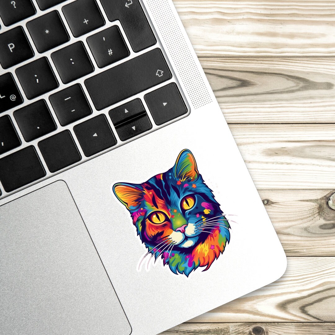 Lisa Frank Inspired Rainbow Cat Sticker Cat Head Vinyl Decal - Etsy