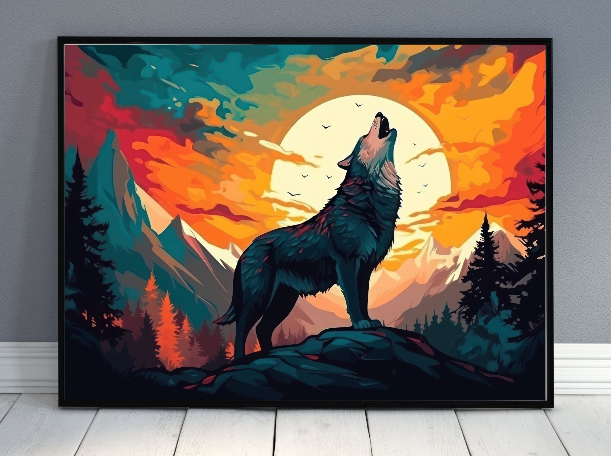 Wolf Digital Art, Howling Wolf Poster, Print Wall Art, Wolf Painting ...